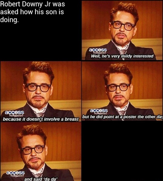 FindThatMeme - Meme Robert Downy Jr was asked how his son is doing ...
